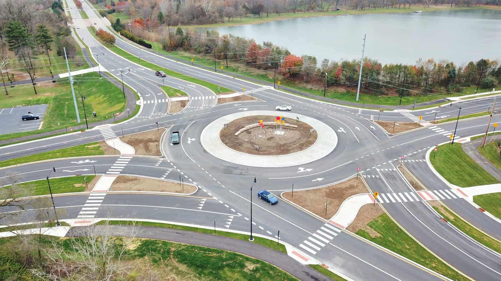 Aerial Drone Photos of 116th & Hazel Dell Roundabout, Carmel Indiana