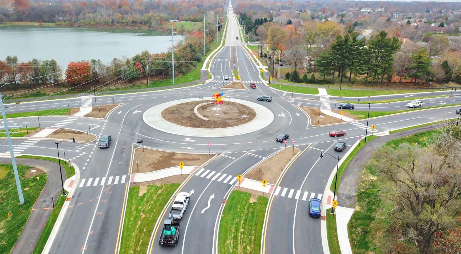 Aerial Drone Photos of 116th & Hazel Dell Roundabout, Carmel Indiana