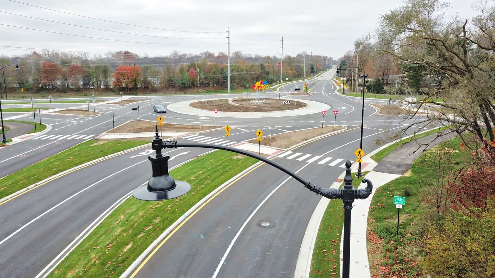 Aerial Drone Photos of 116th & Hazel Dell Roundabout, Carmel Indiana
