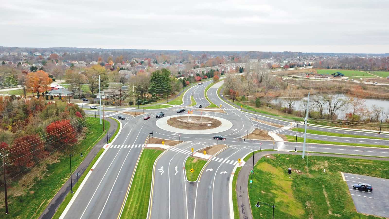 Aerial Drone Photos of 116th & Hazel Dell Roundabout, Carmel Indiana