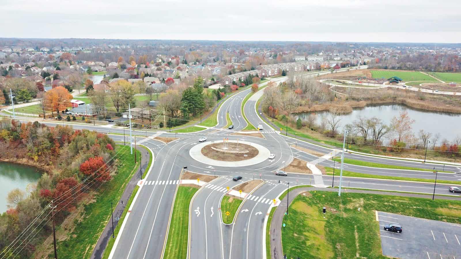 Aerial Drone Photos of 116th & Hazel Dell Roundabout, Carmel Indiana