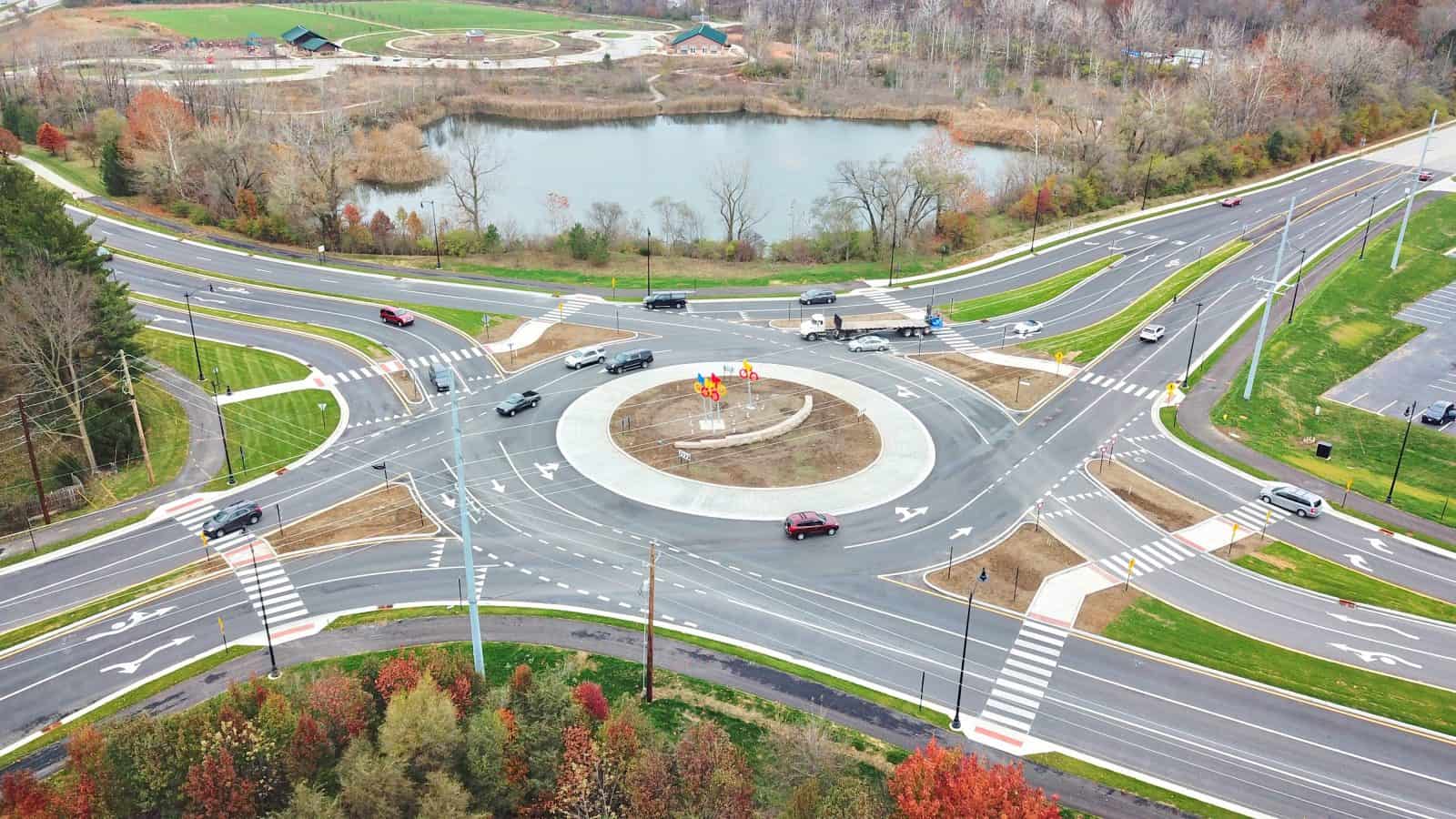 Aerial Drone Photos of 116th & Hazel Dell Roundabout, Carmel Indiana