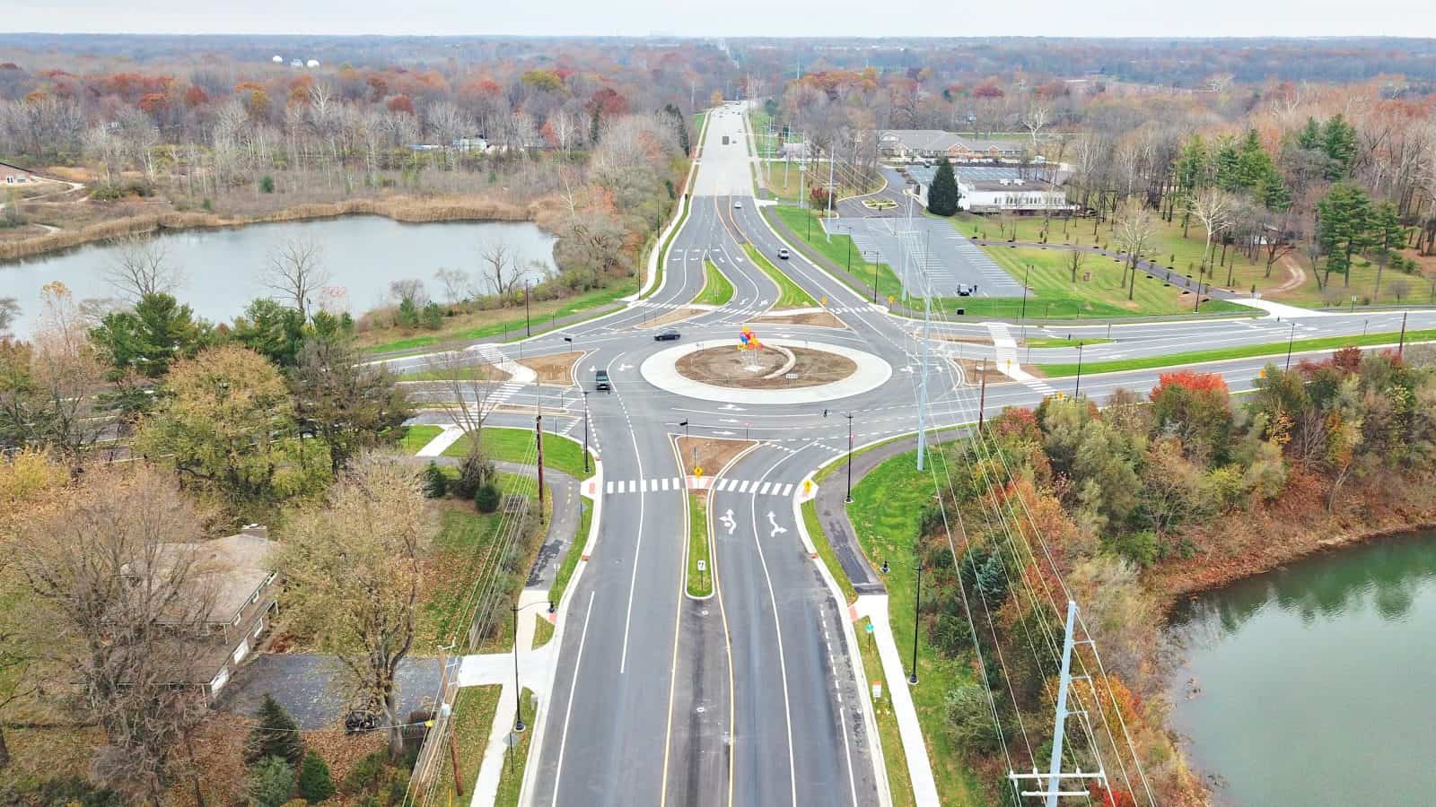 Aerial Drone Photos of 116th & Hazel Dell Roundabout, Carmel Indiana